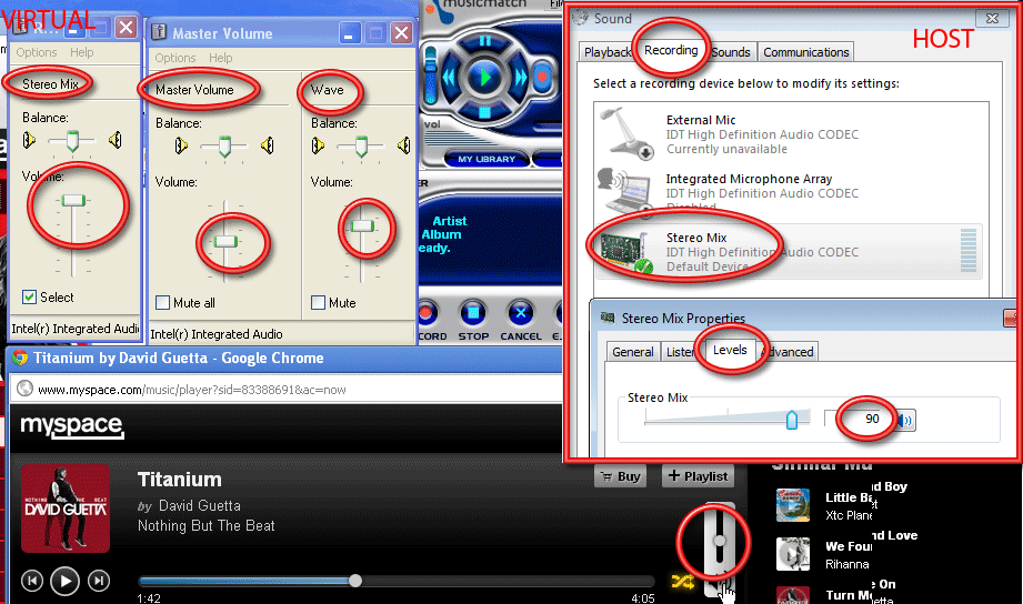 Recording Settings Properties For Myspace And Music Match Jukebox